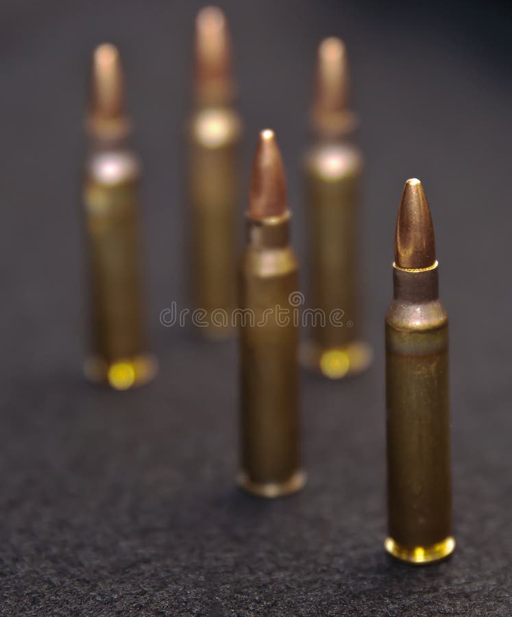Five .223 bullets stock image. Image of ammunition, casings - 111753469