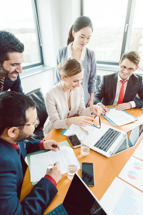 Five Business People in a Project Meeting Stock Image - Image of team ...