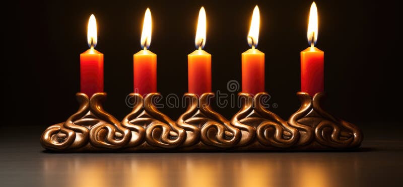 Five Candles are Lit in a Row on a Black Background, AI Stock ...