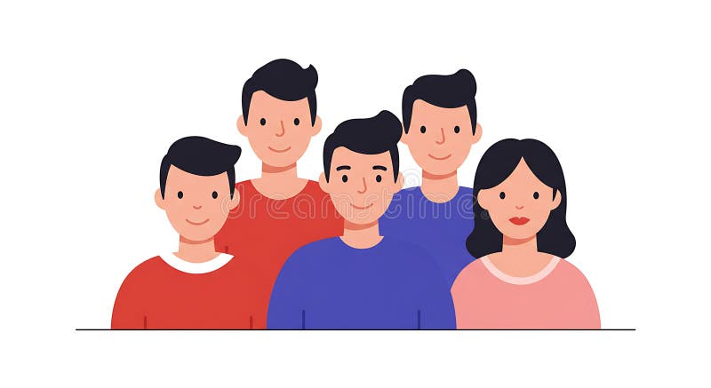 Five Cartoon Figures Arranged in Two Rows Feature Young Adults. the ...