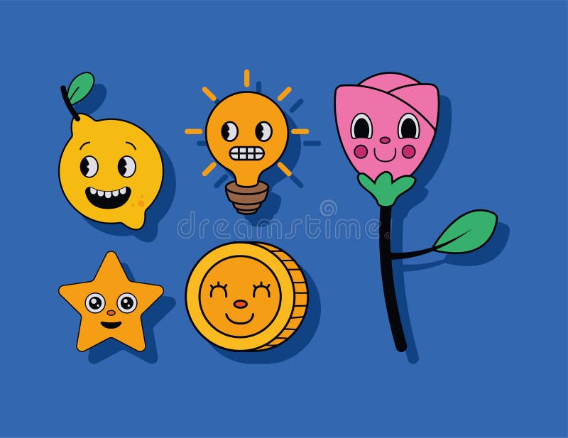 Five cartoon retro icons stock vector. Illustration of comic - 254634835