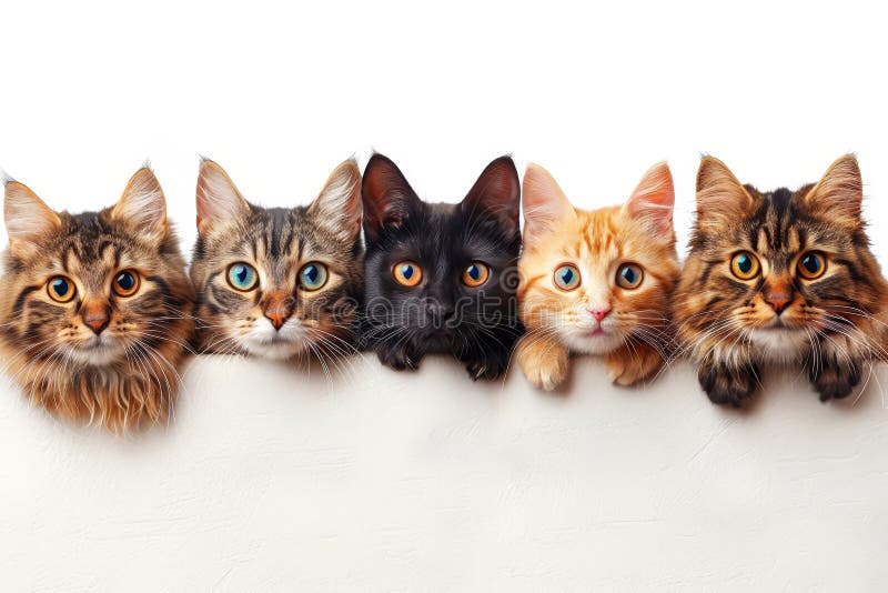 Five Cats Line Up, Showcasing Their Distinct Fur Colors and Patterns ...