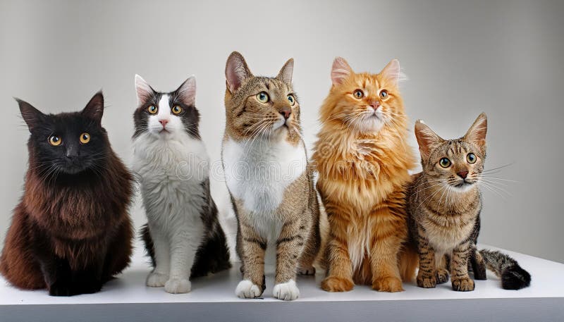Five Cats Looking Up stock illustration. Illustration of breeds - 325255162