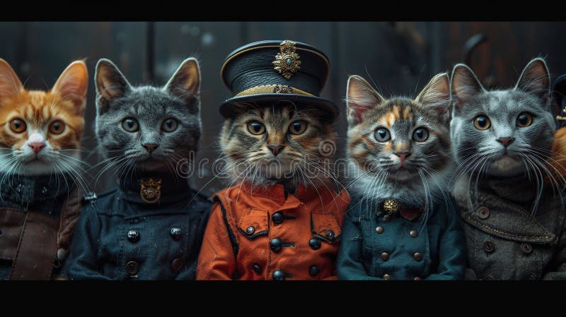 Five Cats in Military Uniforms Stock Illustration - Illustration of ...