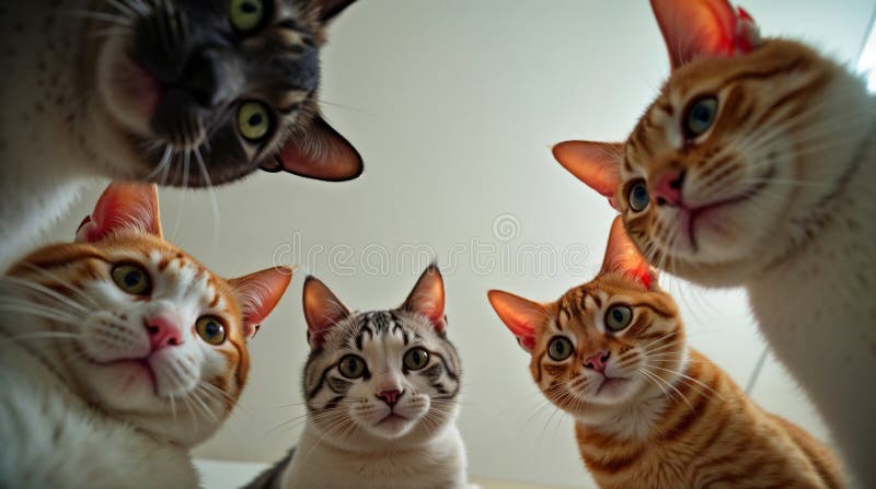 Five Curious Cats Looking Down Stock Illustration - Illustration of ...