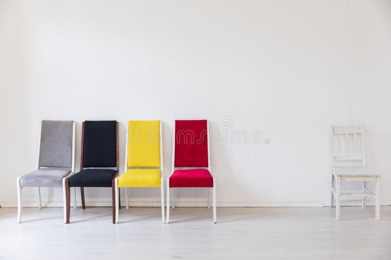 Five Chairs in the Interior of an White Room Stock Image - Image of ...