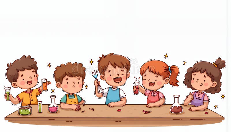 Five Cheerful Chibi-Style Children Conduct a Colorful Science ...