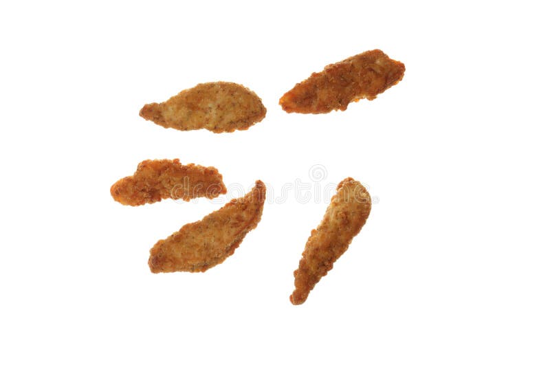 Five Chicken Strips Isolated on White Background Stock Photo - Image of ...