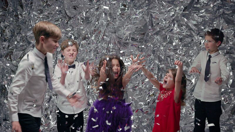 Five Children on Background of Silver Scenery. Celebration Stock Image ...