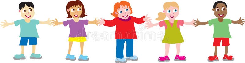 Kids with Arms Up Standing in Line in Front of the Teacher Stock Vector ...