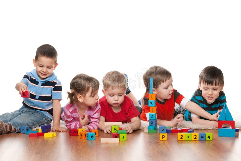 Five children playing toys stock photo. Image of emotion - 18396664