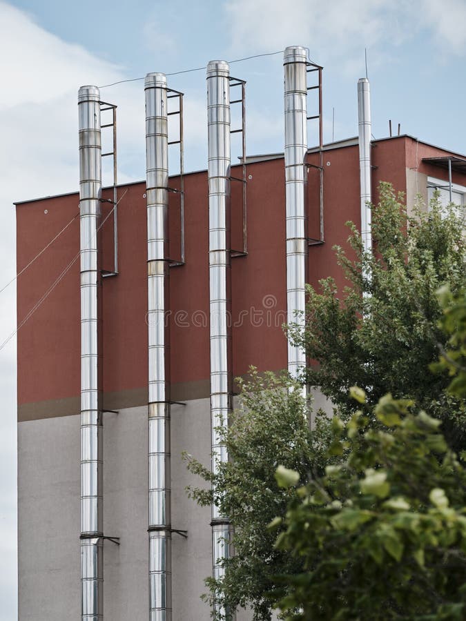 Five Chimneys on the Facade of the House Stock Image - Image of ...