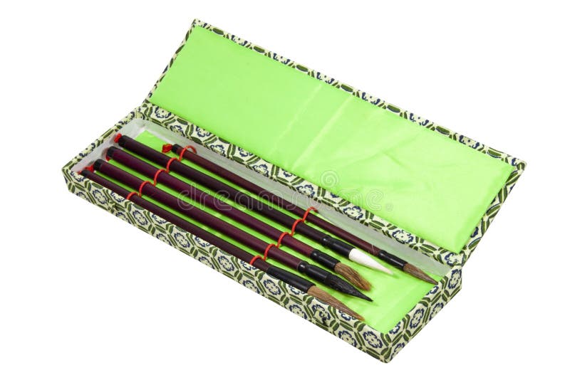 Five Chinese Calligraphy Brushes in Ornamental Box Stock Photo - Image ...