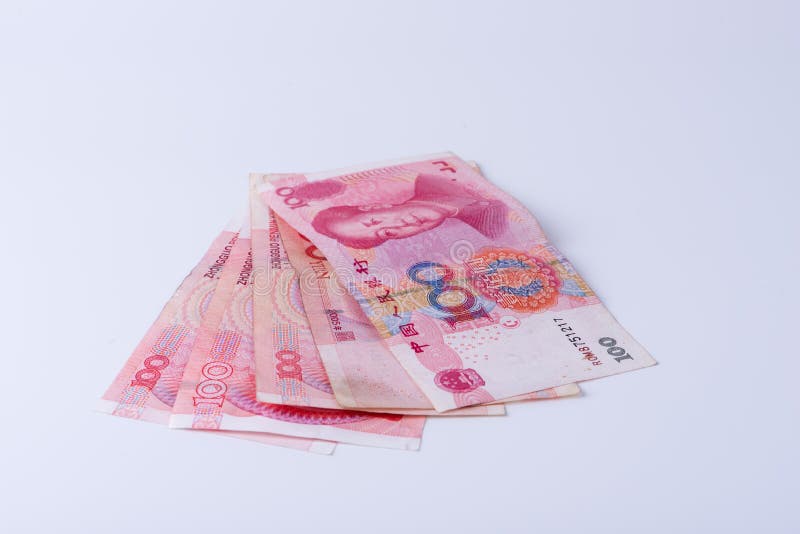 Five Chinese 100 RMB Yuan Notes Isolated on White Background Stock ...