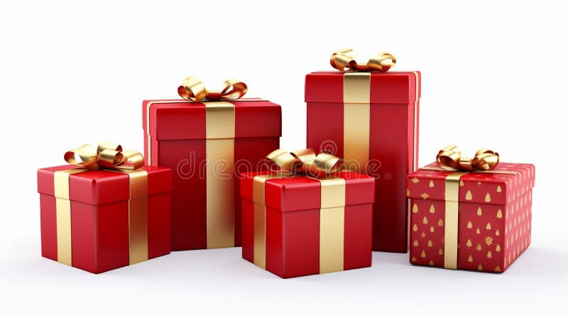 Five Christmas Gift Boxes on White Background Stock Illustration ...