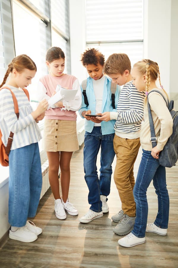 Five Classmates Talking about Homework Stock Photo - Image of ...