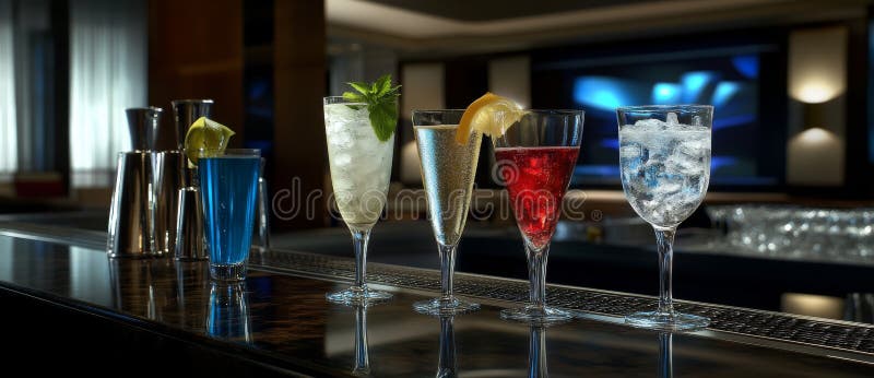 Five Cocktails Sit at a Bar, Captured for Menu Photography with the ...