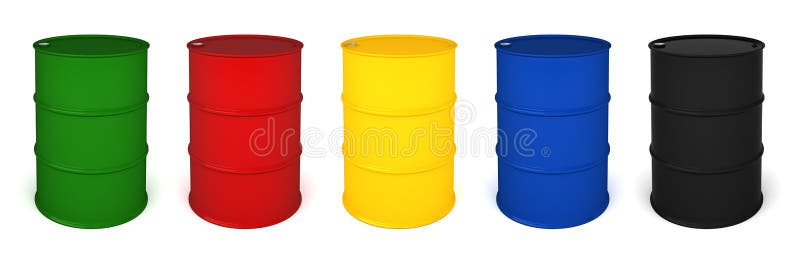 Five Colored Barrels 3D Render Stock Illustration - Illustration of ...