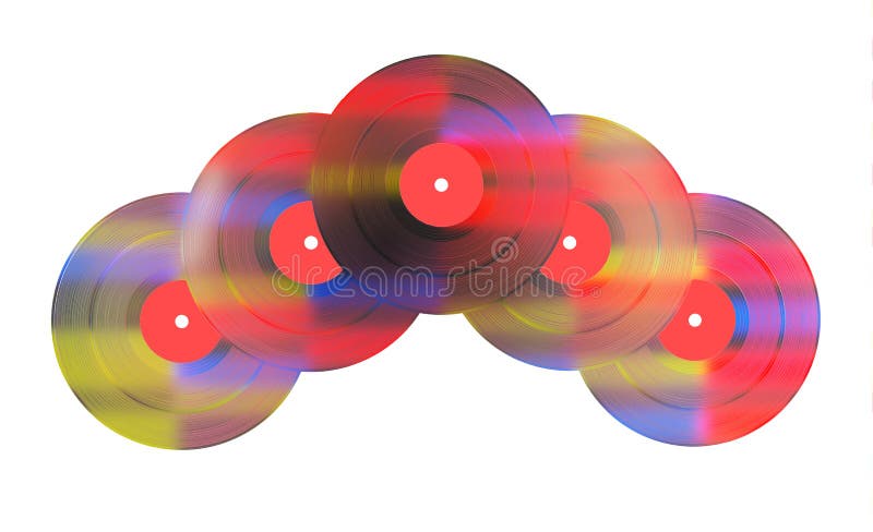 Five colored vinyl records stock illustration. Illustration of close ...