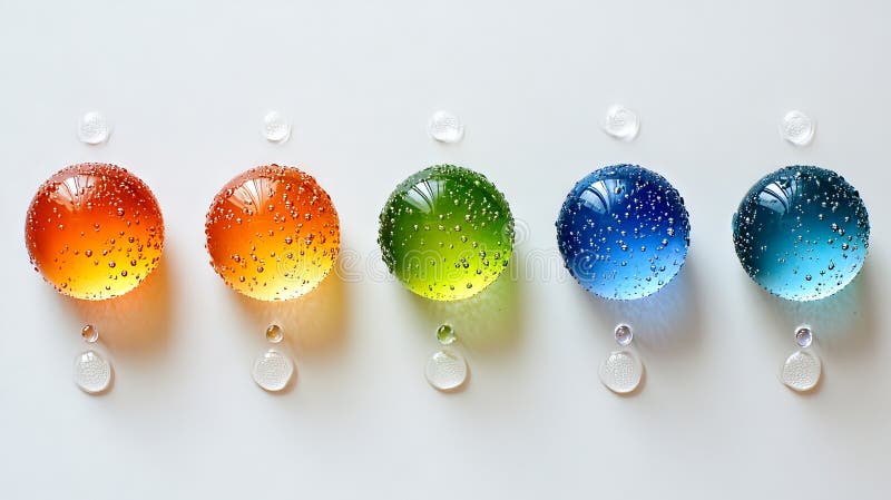 Five Colorful Balls are Arranged in a Line, Reflecting Light on a ...