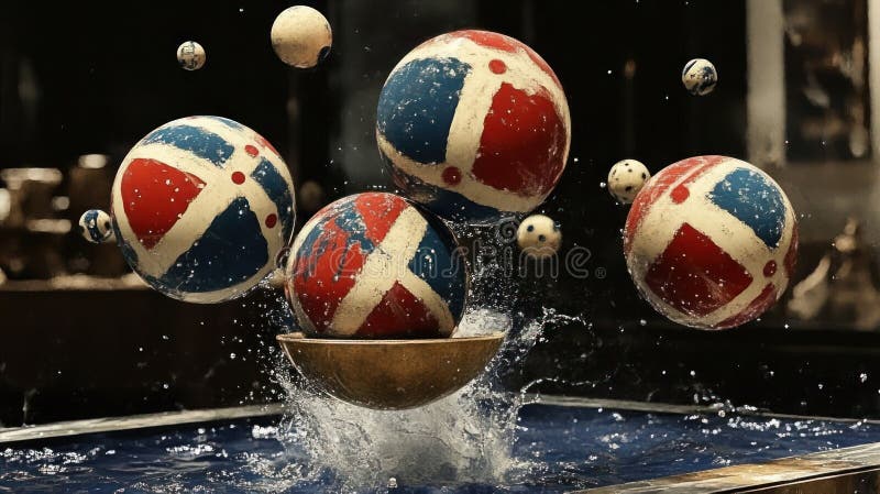 Five Colorful Balls Splashing in Water, Creating Dynamic Motion and ...