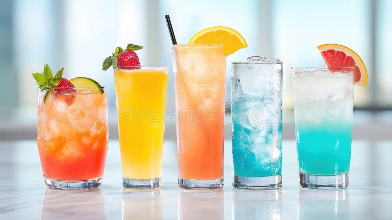 Five Colorful Cocktails stock illustration. Illustration of white ...