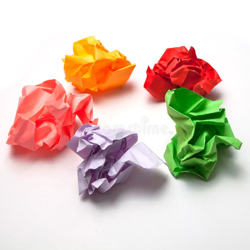 Five Colorful Crumpled Paper Balls Stock Photo - Image of garbage ...