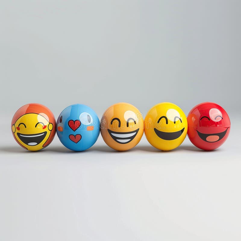 Five Colorful Emoji Balls in a Row Stock Illustration - Illustration of ...