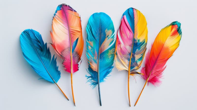 Five Colorful Feathers are Arranged in a Row Stock Illustration ...