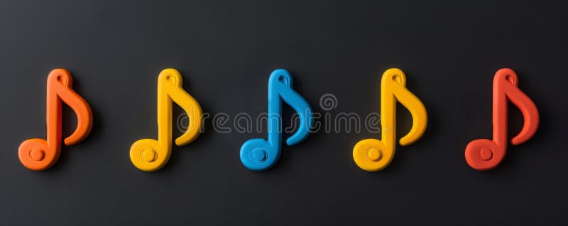 Five Colorful Music Notes Arranged in a Row on a Black Background Stock ...