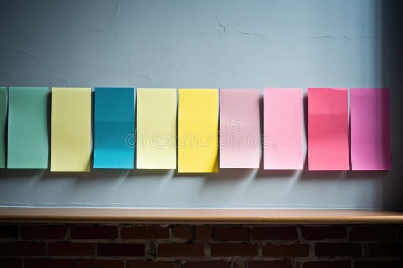 Five Colors of Sticky Notes Placed on a Wall in a Row Stock ...