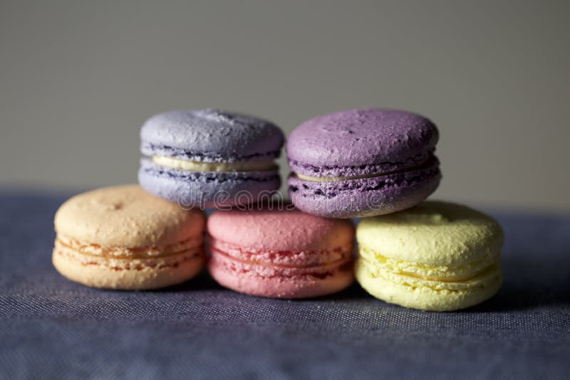 Five colourful macarons stock image. Image of macaroon - 73841955