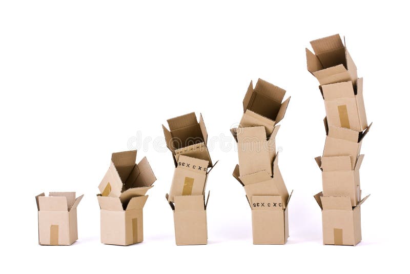 Five Columns of Boxes on White Stock Photo - Image of containers, open ...