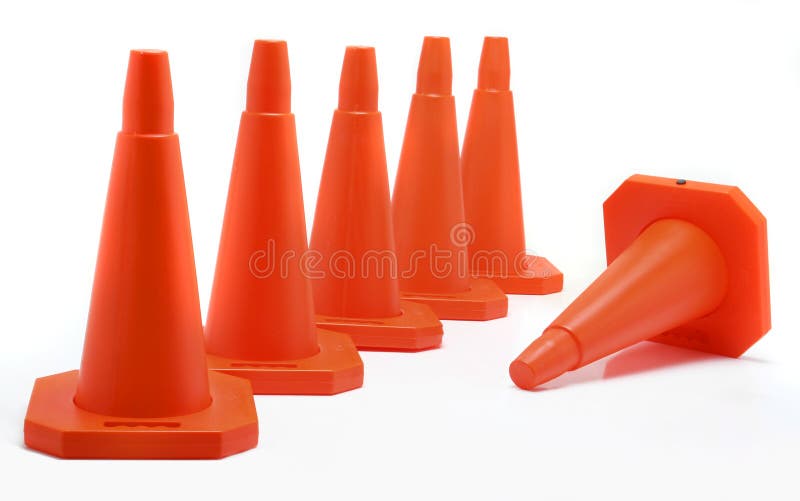 Five Cones Aligned, One Fall Down Stock Photo - Image of cone ...