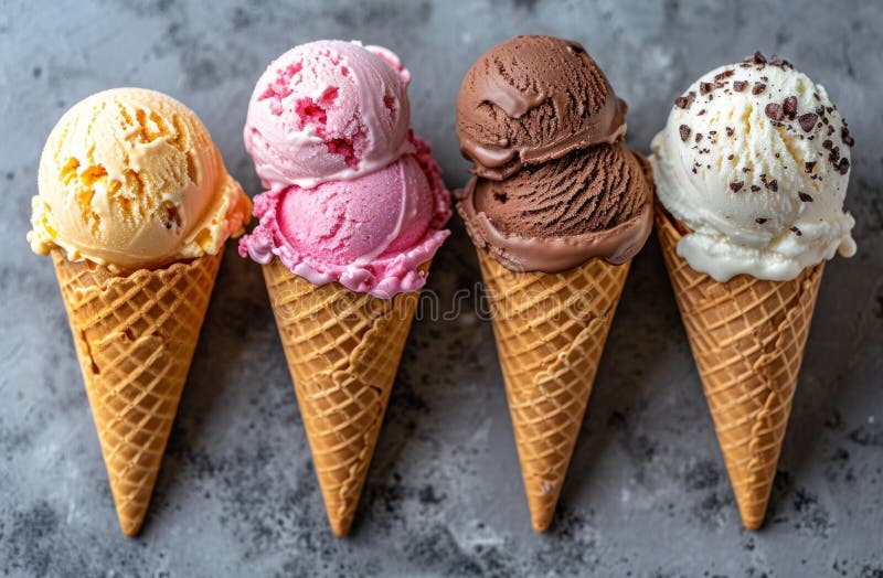 Five Cones of Different Flavors on a Table Stock Illustration ...