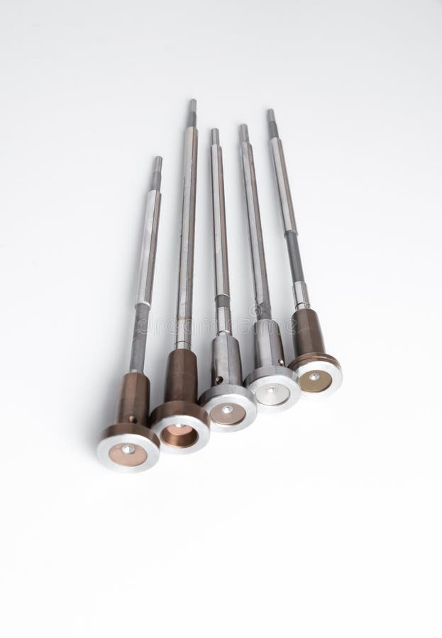 Five Control Valves Standing Vertically on White Background. Automotive ...