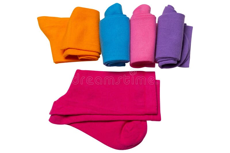 Five Cotton Socks of Different Colors are Twisted and Partially Folded ...