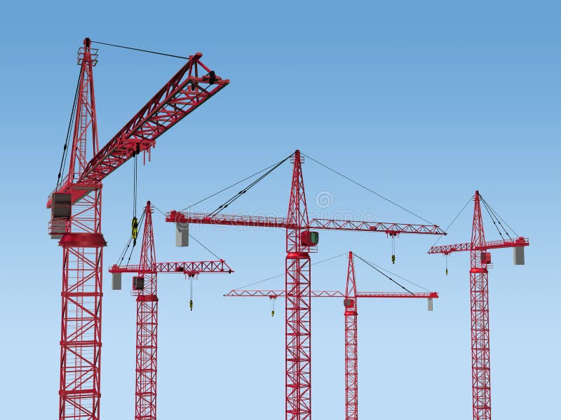 Five Cranes on Site stock illustration. Illustration of erect - 13859213