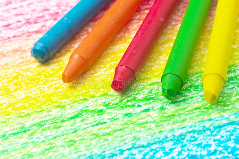Five Crayons and Drawing of the Rainbow. Stock Photo - Image of rainbow ...