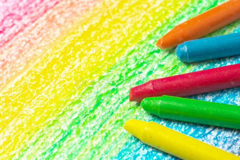 Five Crayons and Drawing of the Rainbow. Stock Photo - Image of drawing ...