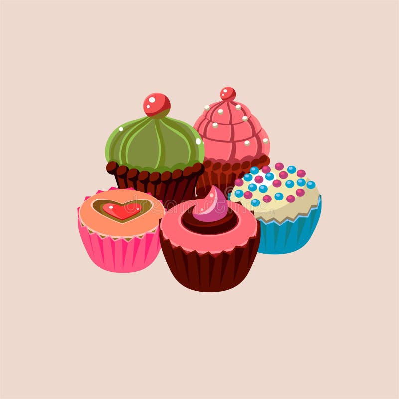 Five Cupcakes Set stock vector. Illustration of icing - 68748385