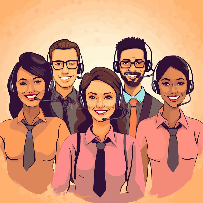 Five Customer Support Receptionists Helpline Service Representative ...