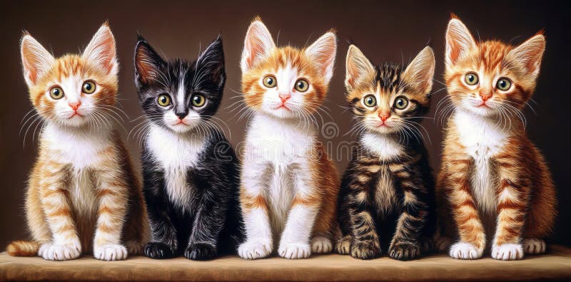 Five Cute Cats Painted in Different Colours. Stock Art Stock Photo ...