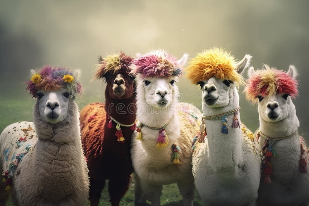 Cute Colored Alpacas, Created with Generative AI Technology Stock ...