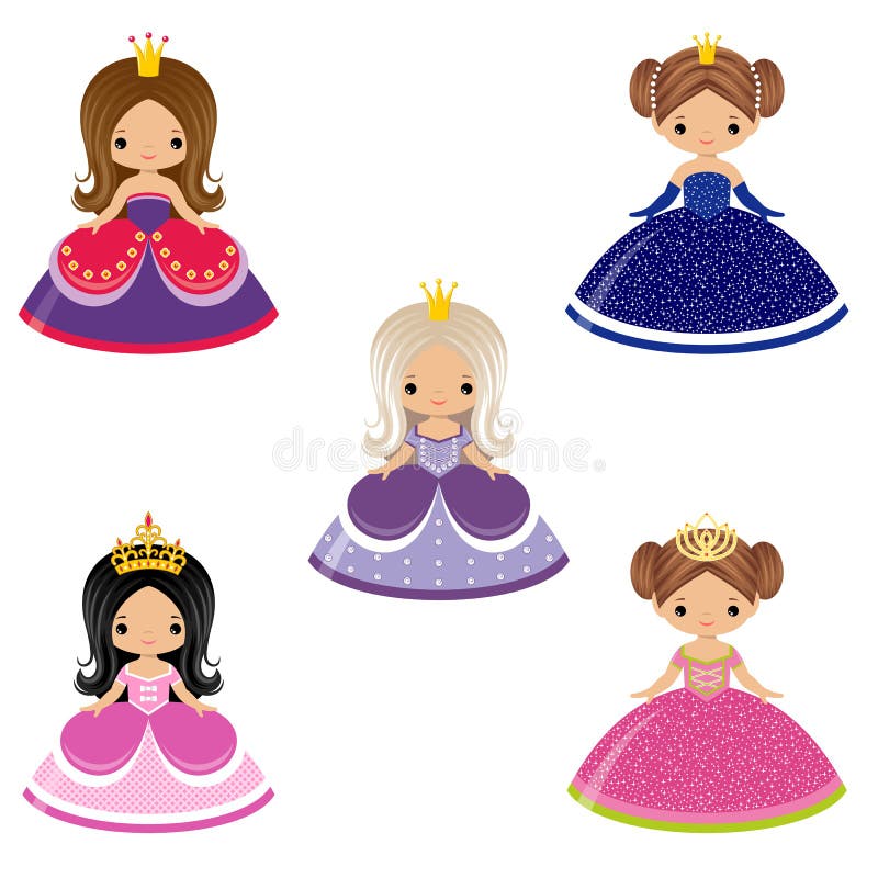 Five cute princesses stock vector. Illustration of child - 98629874