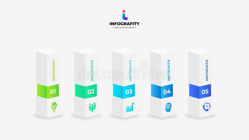 Five 3D Columns for Infographics. Abstract Elements of Diagram with 5 ...