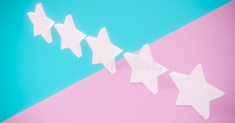 Five 3D White Glowing Star Rating on Blue Pink Pastel 3d Illustration ...