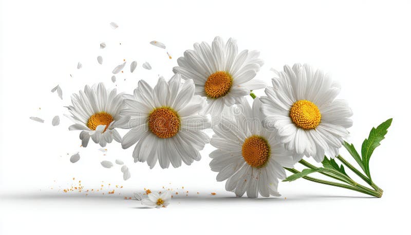 Five Daisies Falling Isolated on White Background --ar 7:4 --profile ...