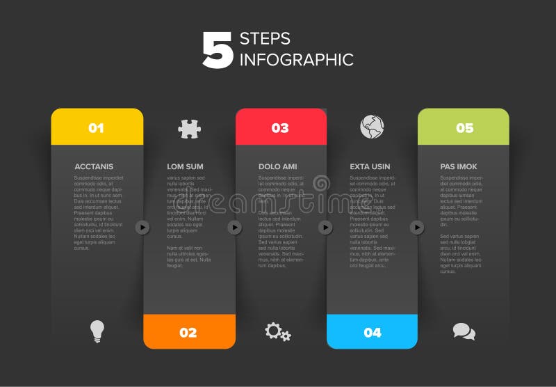 Five Dark Horizontal Corner Steps Elements Template with Icons Stock ...