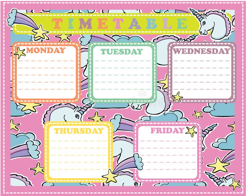 Unicorn School Timetable Stock Illustrations – 50 Unicorn School ...